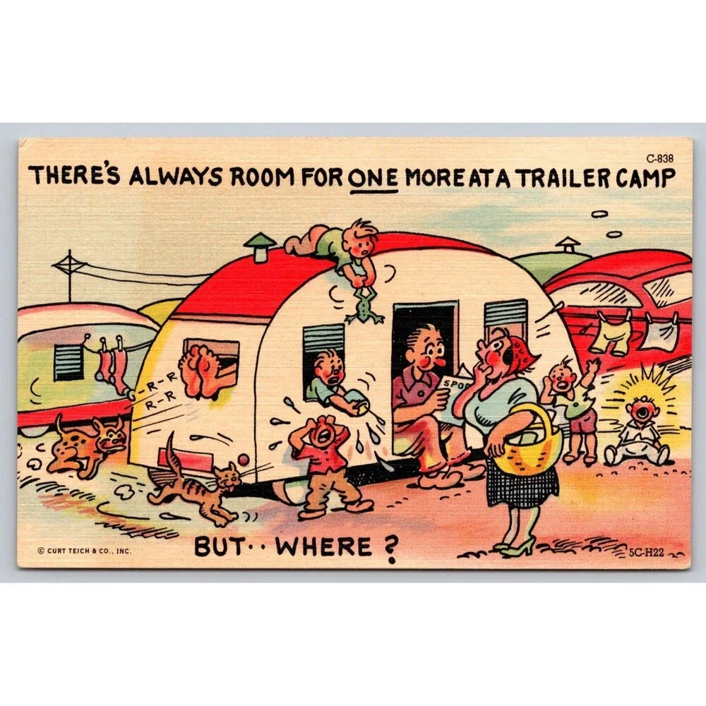 Accents | Vintage 1945 Curt Teich Comic Postcard Trailer Camp Rv Humor ...